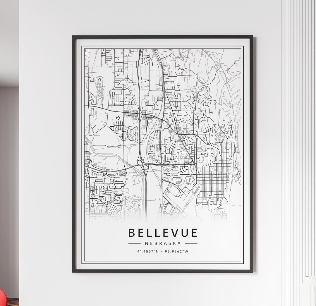 Bellevue NE Street Map Print | Acrylic Glass Bellevue City Map Print ...