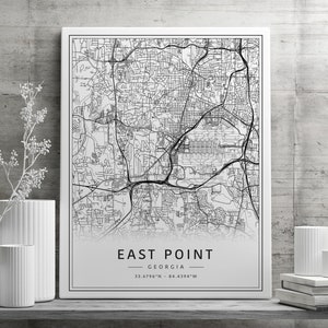 East Point GA Street Map Print | Acrylic East Point City Map Print ...