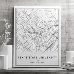 Texas State University TX Street Map Print | Acrylic Glass Texas State ...