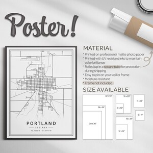 Portland Indiana Street Map Print | Acrylic Glass Portland City Map ...