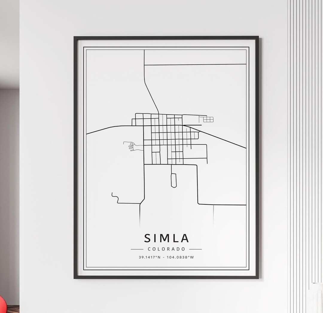 Simla Colorado Street Map Print | Acrylic Glass Simla City Map Print ...
