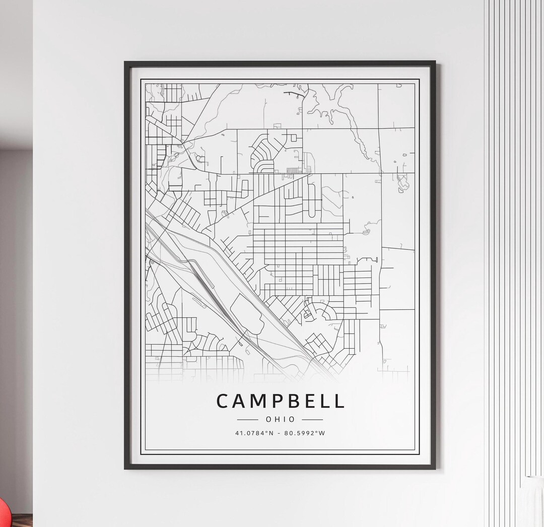 Campbell OH Street Map Print | Acrylic Glass Campbell City Map Print ...