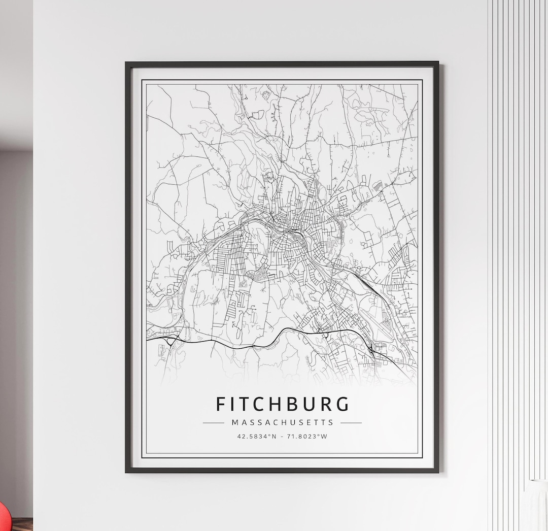 Fitchburg MA Street Map Print | Acrylic Glass Fitchburg City Map Print ...