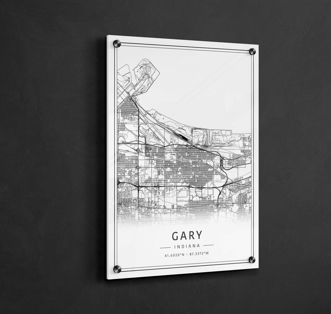 Gary Indiana Street Map Print | Acrylic Gary City Map Print | Canvas ...