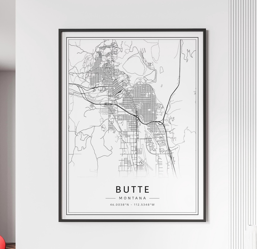 Butte Montana Street Map Print | Acrylic Glass Butte City Map Print ...
