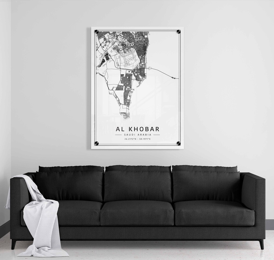 Al Khobar Street Map Print Acrylic Glass Al Khobar City Map Print ...