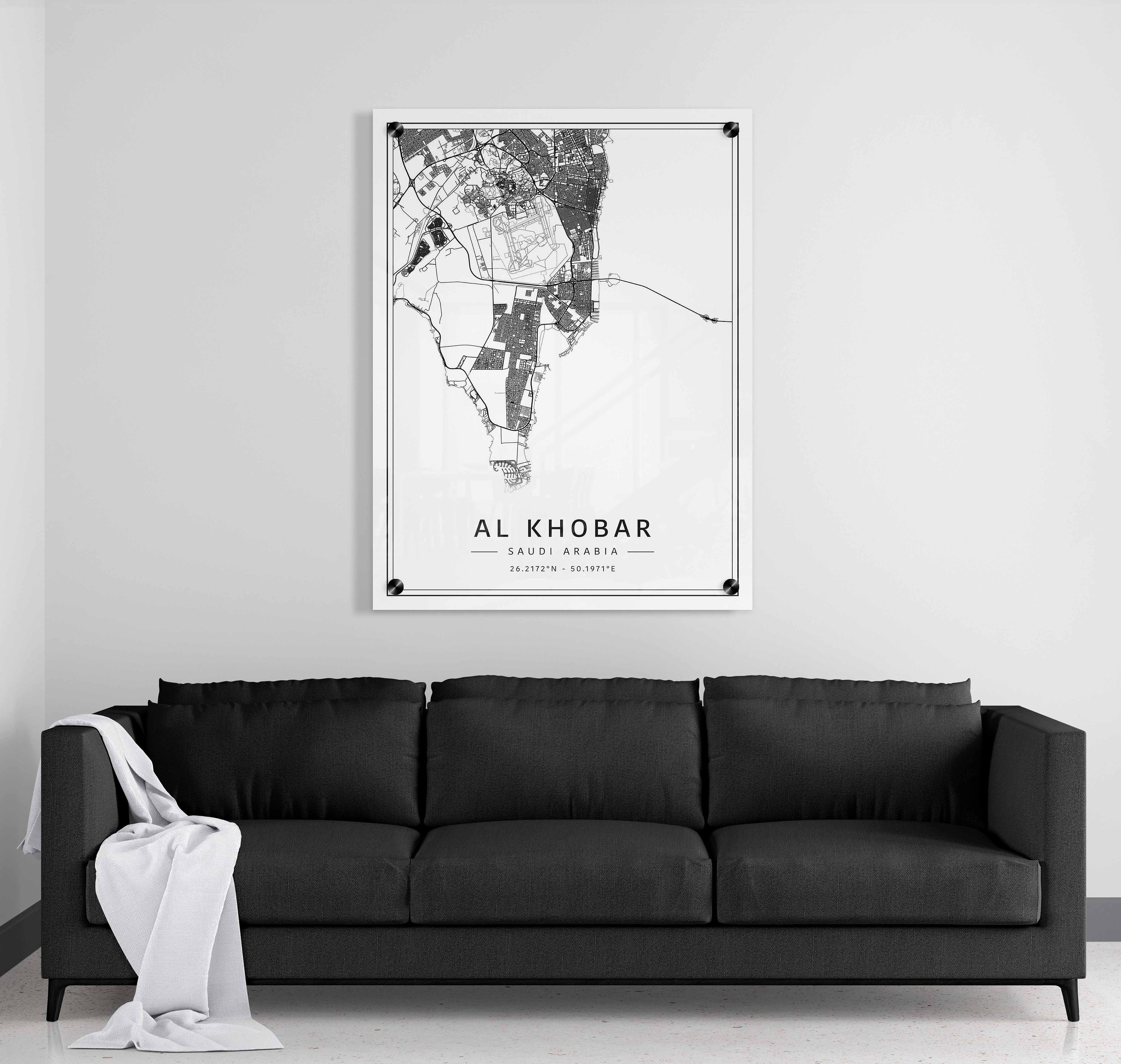 Al Khobar Street Map Print Acrylic Glass Al Khobar City Map Print ...