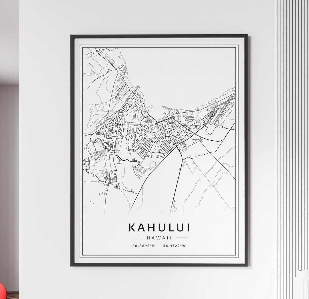 Kahului Hawaii Street Map Print | Acrylic Glass Kahului City Map Print | Canvas Kahului Road Map ...
