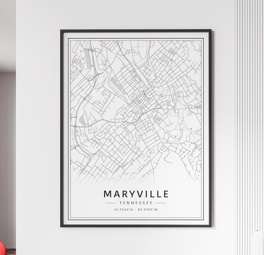Maryville TN Street Map Print | Acrylic Maryville City Map Print ...