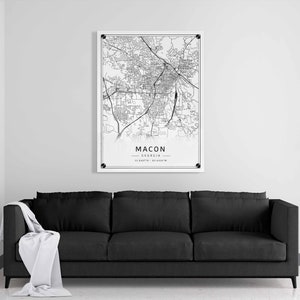 Macon GA Street Map Print | Acrylic Macon City Map Print | Canvas Macon ...