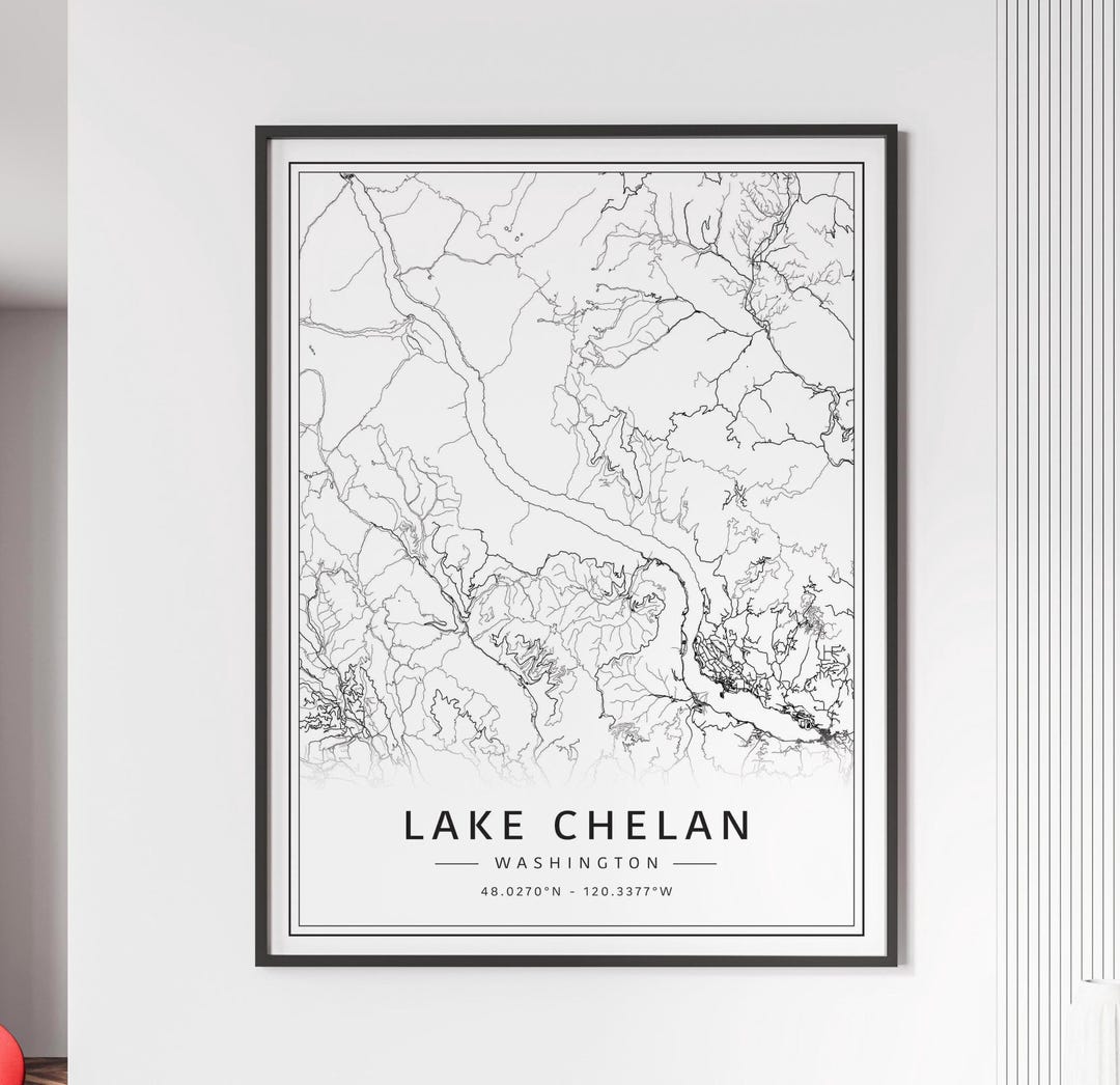 Lake Chelan WA Street Map Print | Acrylic Glass Lake Chelan Map Print ...
