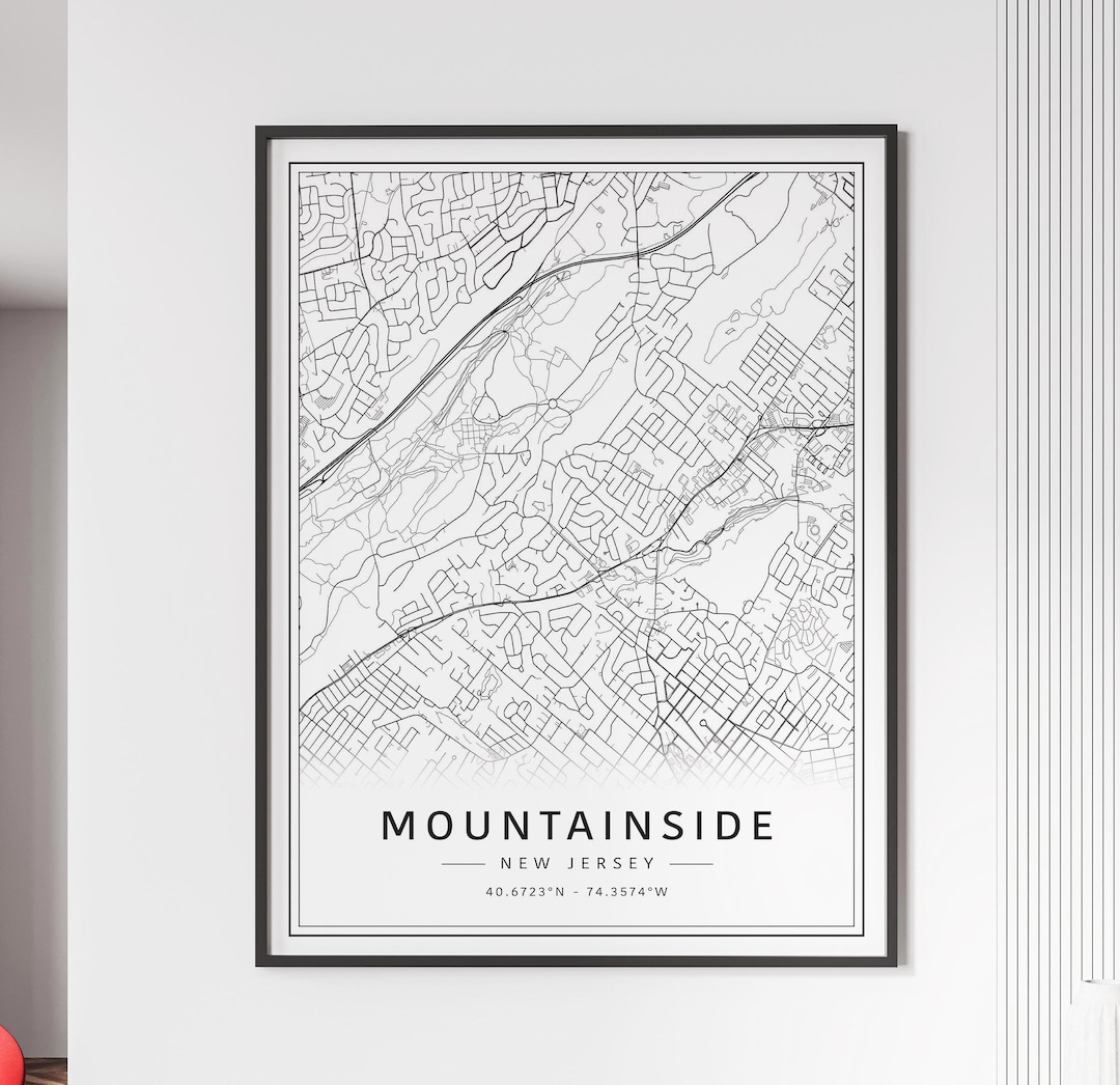 Mountainside NJ Street Map Print | Acrylic Glass Mountainside Map Print ...