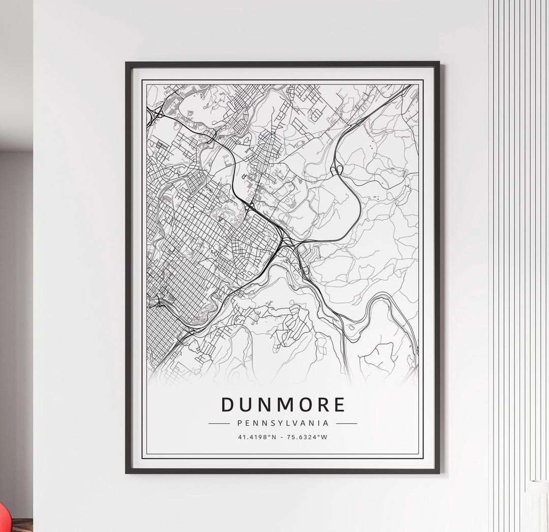 Dunmore PA Street Map Print | Acrylic Glass Dunmore Map Print | Canvas ...