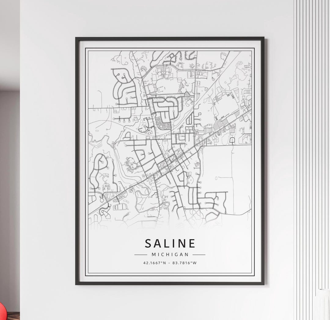 Saline Michigan Street Map Print | Acrylic Glass Saline City Map Print ...