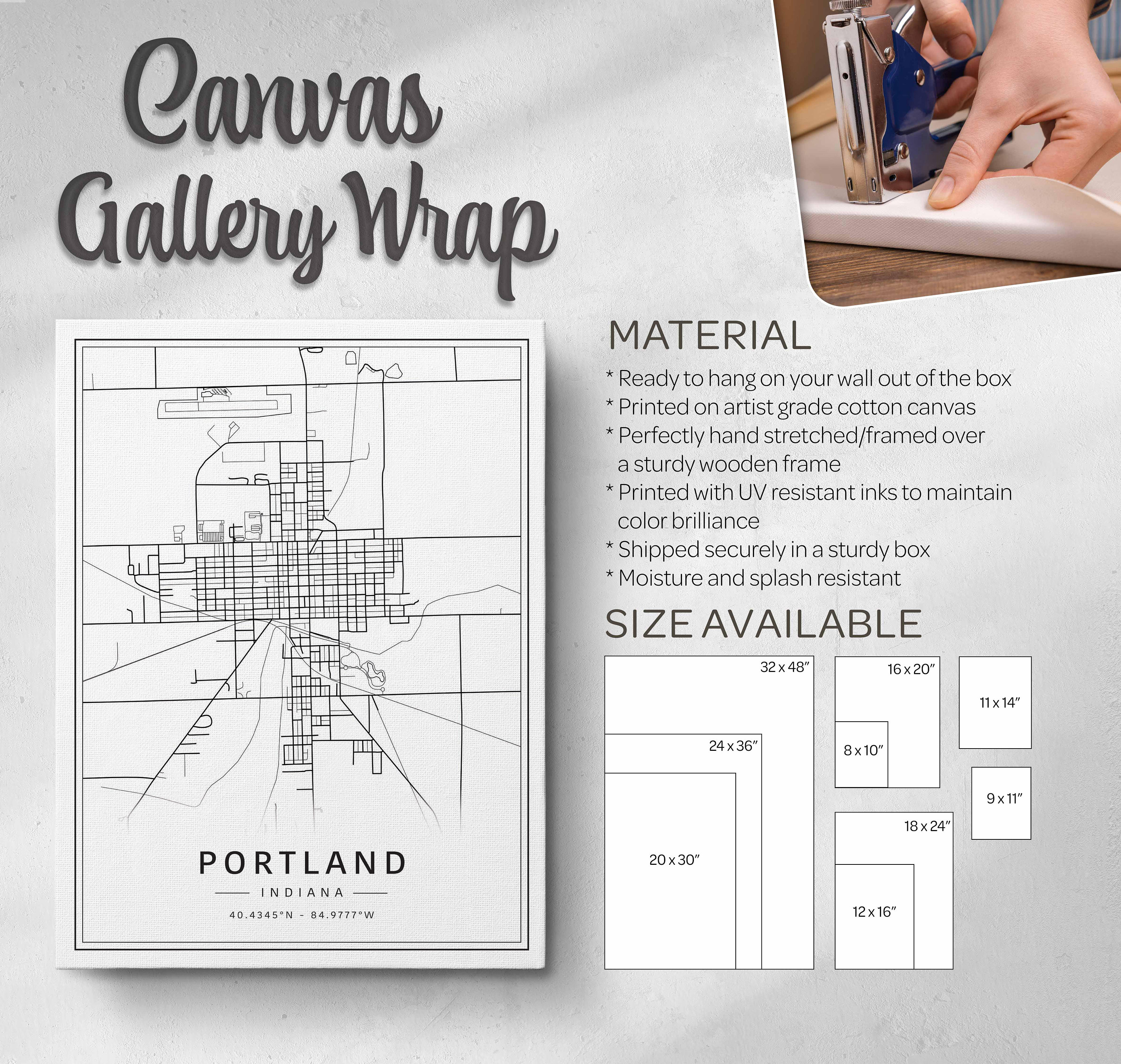 Portland Indiana Street Map Print | Acrylic Glass Portland City Map ...