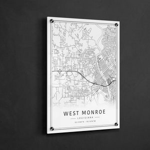 West Monroe LA Street Map Print | Acrylic West Monroe City Map Print ...