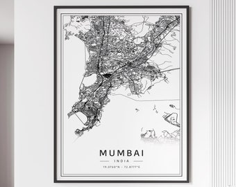 Mumbai Vintage Map Print Mumbai Map India Map Art Mumbai City Road Map ...