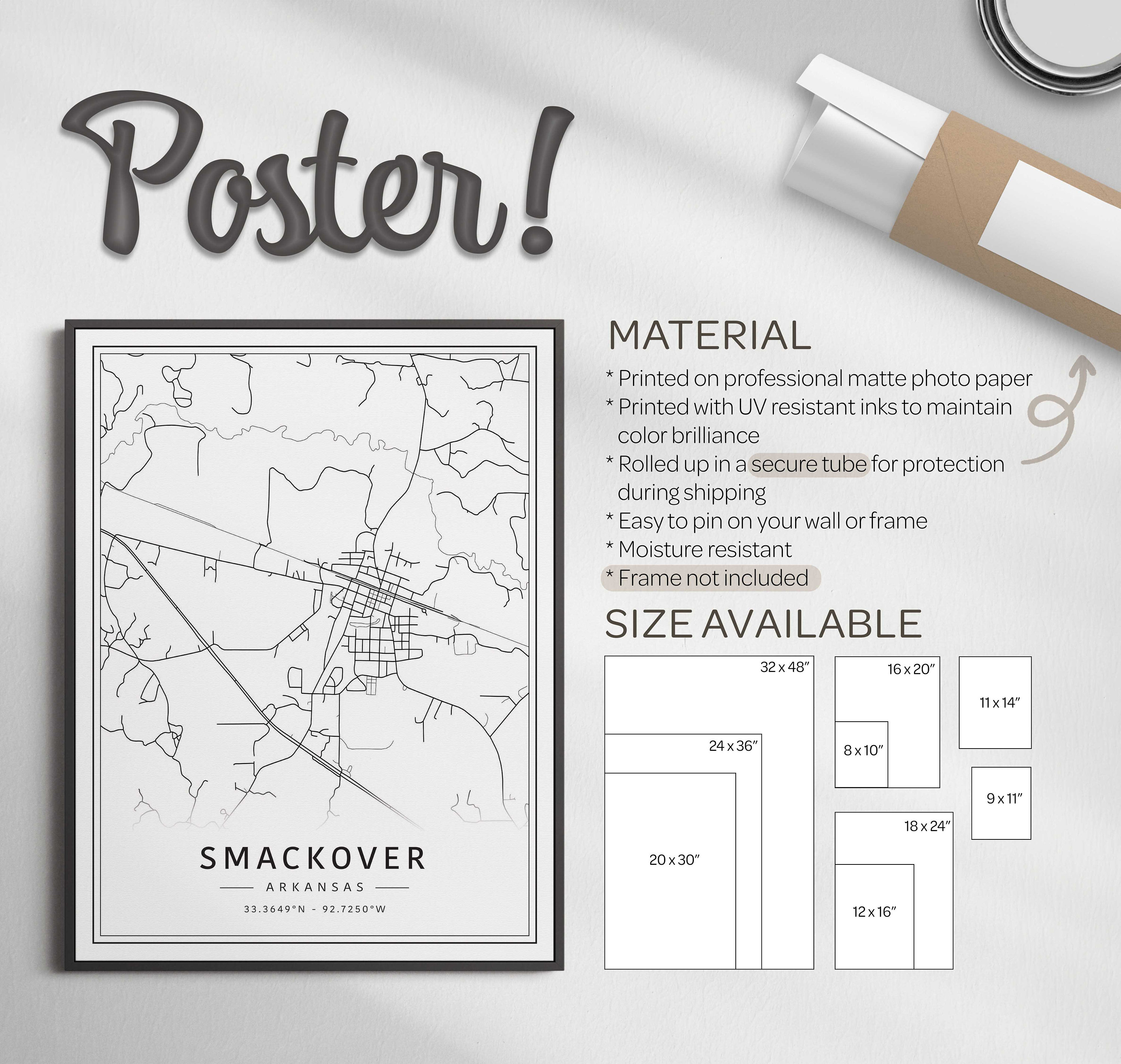 Smackover Arkansas Street Map Print | Acrylic Smackover Map Print ...