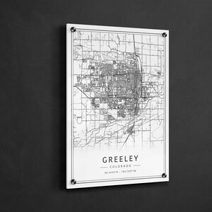Greeley Colorado Street Map Print | Acrylic Glass Greeley City Map ...