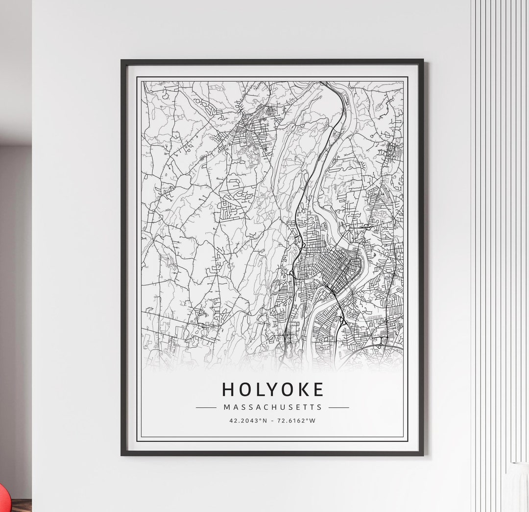 Holyoke MA Street Map Print | Acrylic Glass Holyoke City Map Print ...