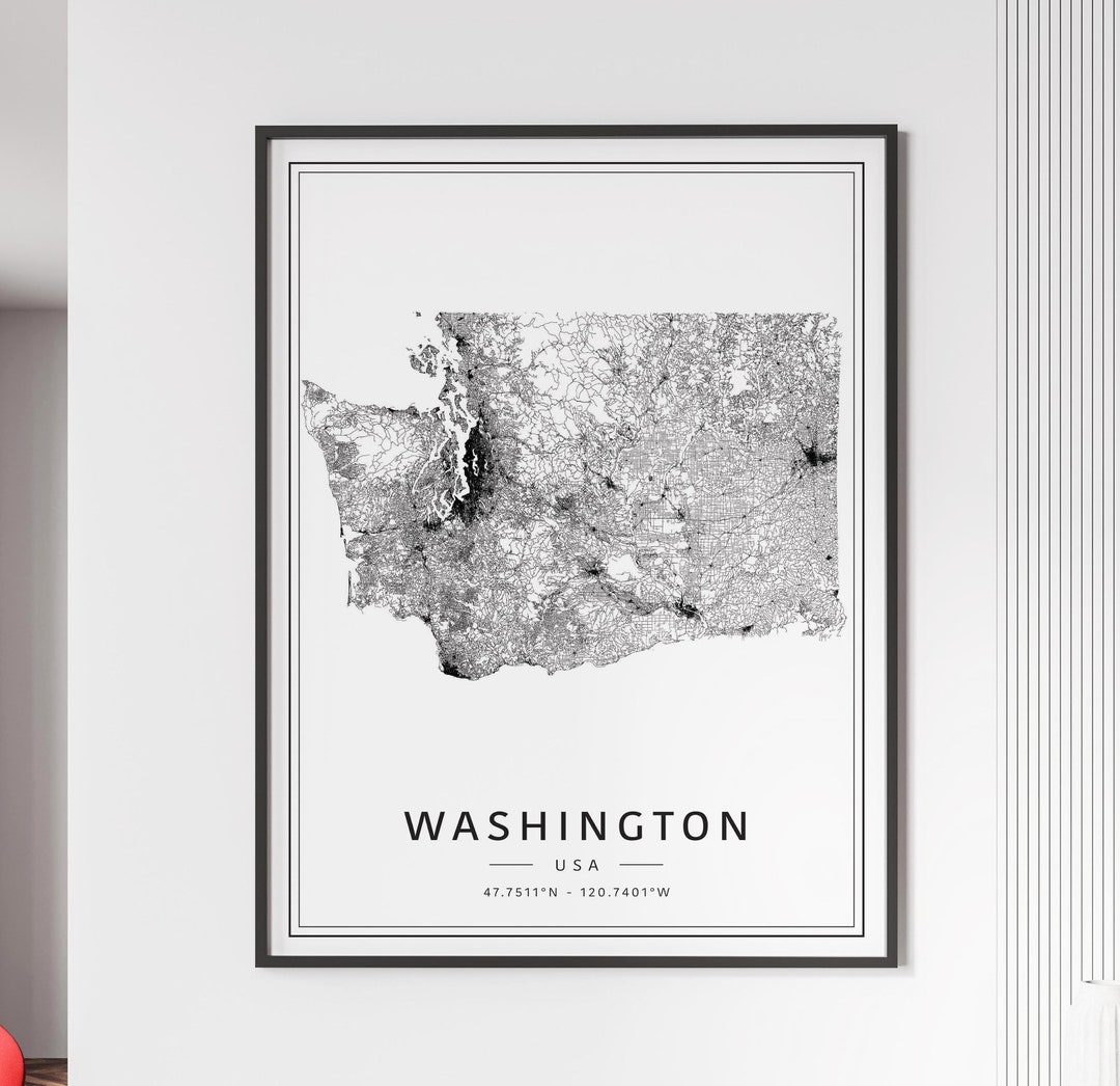 Washington State Street Map Print | Acrylic Glass Washington State Map ...
