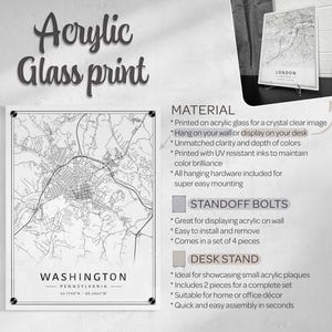 Washington PA Street Map Print | Acrylic Glass Washington City Map ...