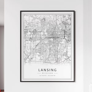 Lansing Michigan Street Map Print | Acrylic Glass Lansing City Map ...