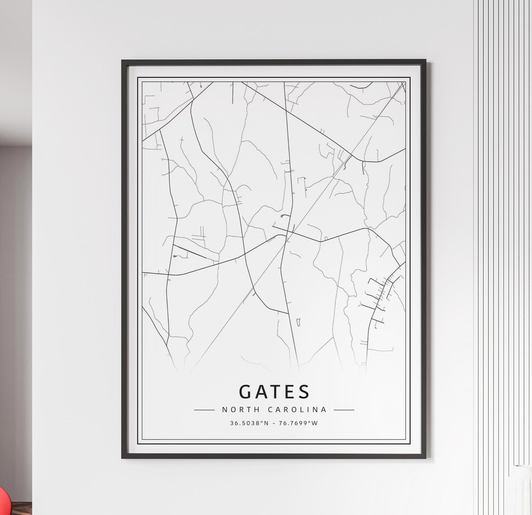 Gates NC Street Map Print | Acrylic Glass Gates Map Print | Canvas ...