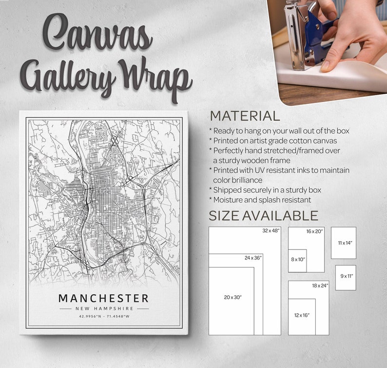 Manchester NH Street Map Print | Acrylic Glass Manchester Map Print ...
