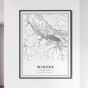 Winona MN Street Map Print | Acrylic Glass Winona City Map Print ...