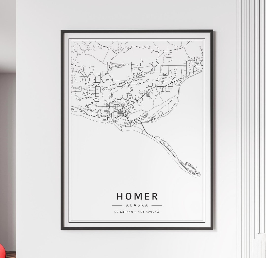 Homer Alaska Street Map Print | Acrylic Homer City Map Print | Canvas ...