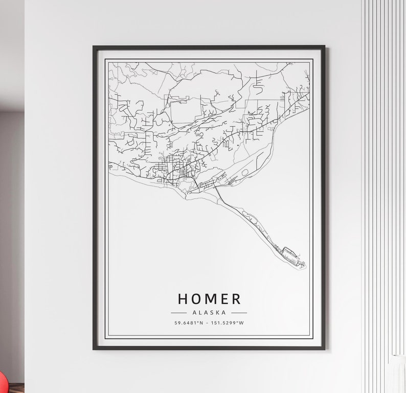 Homer Alaska Street Map Print Acrylic Homer City Map Print Canvas Homer ...