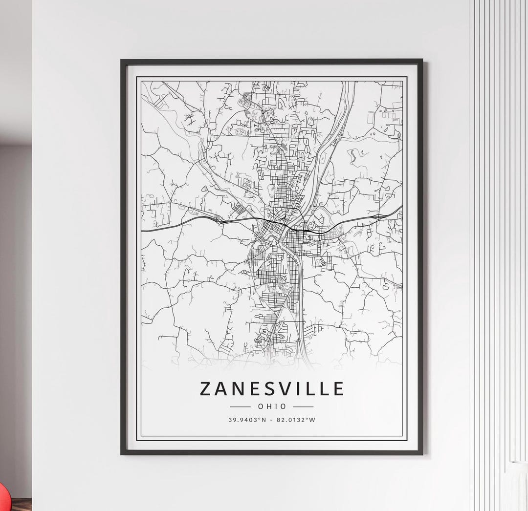 Zanesville OH Street Map Print | Acrylic Glass Zanesville City Map ...