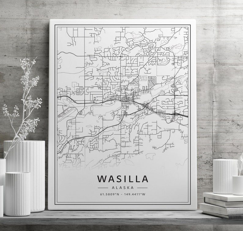 Wasilla Alaska Street Map Print | Acrylic Wasilla City Map Print ...