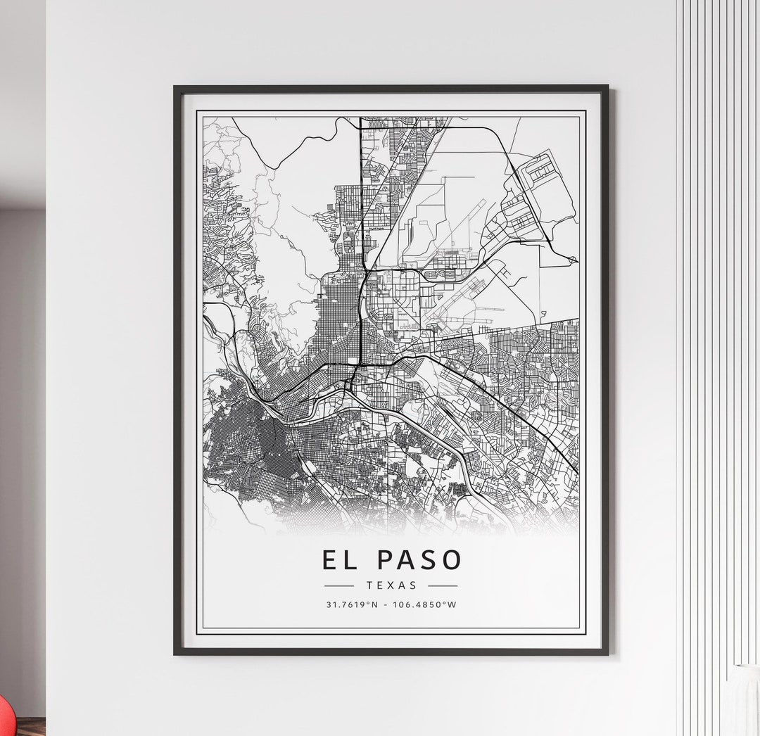 El Paso Texas Street Map Print | Acrylic Glass El Paso City Map Print ...