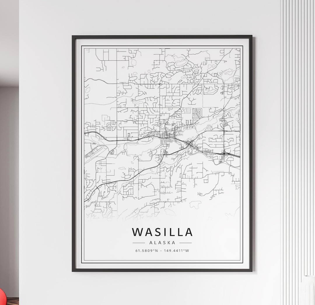 Wasilla Alaska Street Map Print | Acrylic Wasilla City Map Print ...