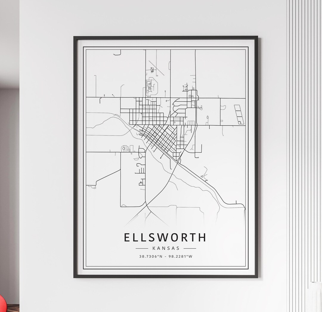 Ellsworth Kansas Street Map Print | Acrylic Ellsworth City Map Print ...