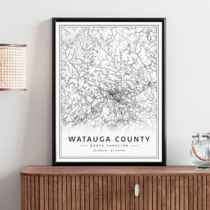 Watauga County NC Street Map Print | Acrylic Glass Watauga County Map ...