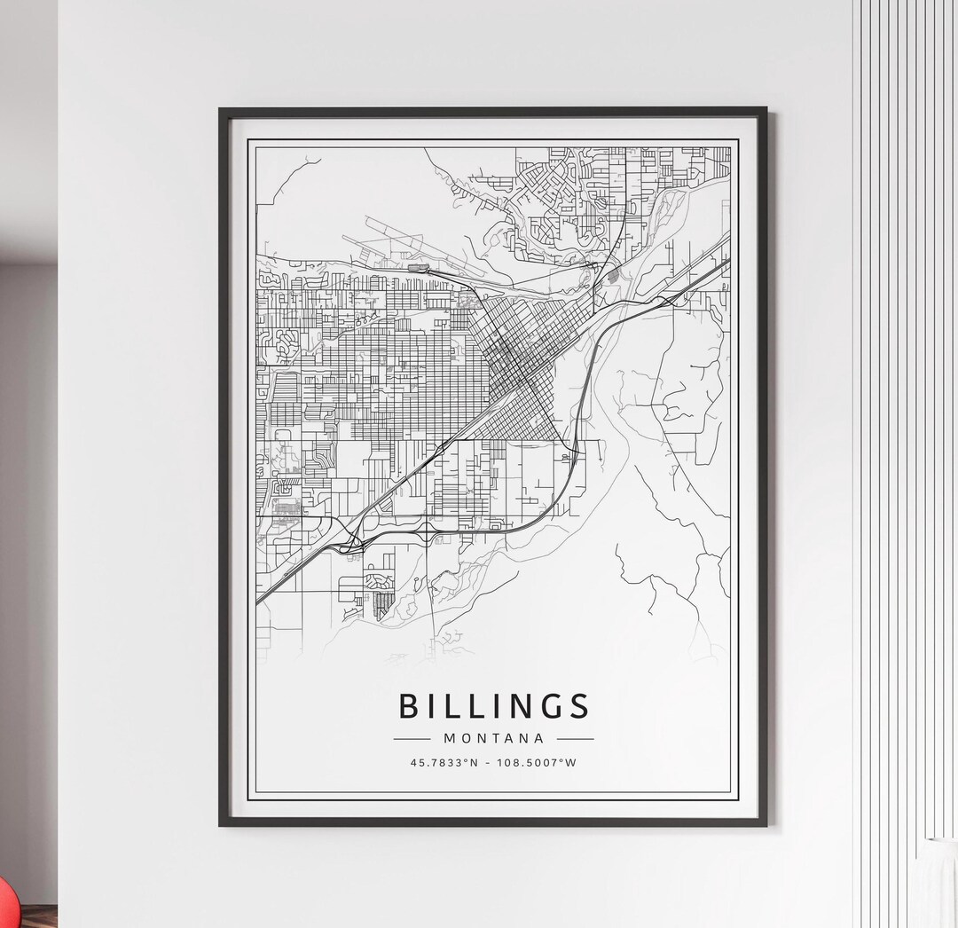 Billings Montana Street Map Print Acrylic Glass Billings City Map Print ...