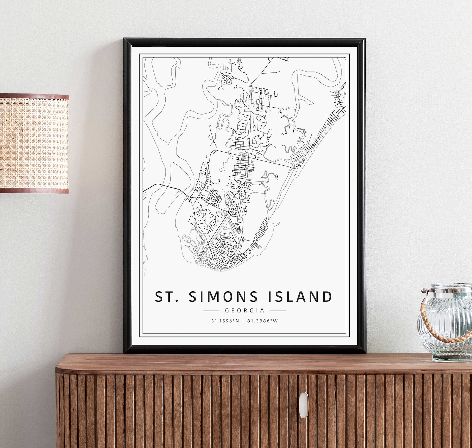 St. Simons Island GA Street Map Print Acrylic St. Simons Island Map ...