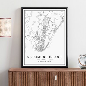 St. Simons Island GA Street Map Print | Acrylic St. Simons Island Map ...
