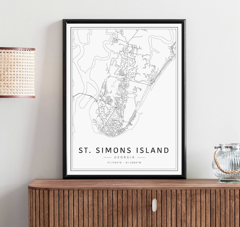 St. Simons Island GA Street Map Print Acrylic St. Simons Island Map ...