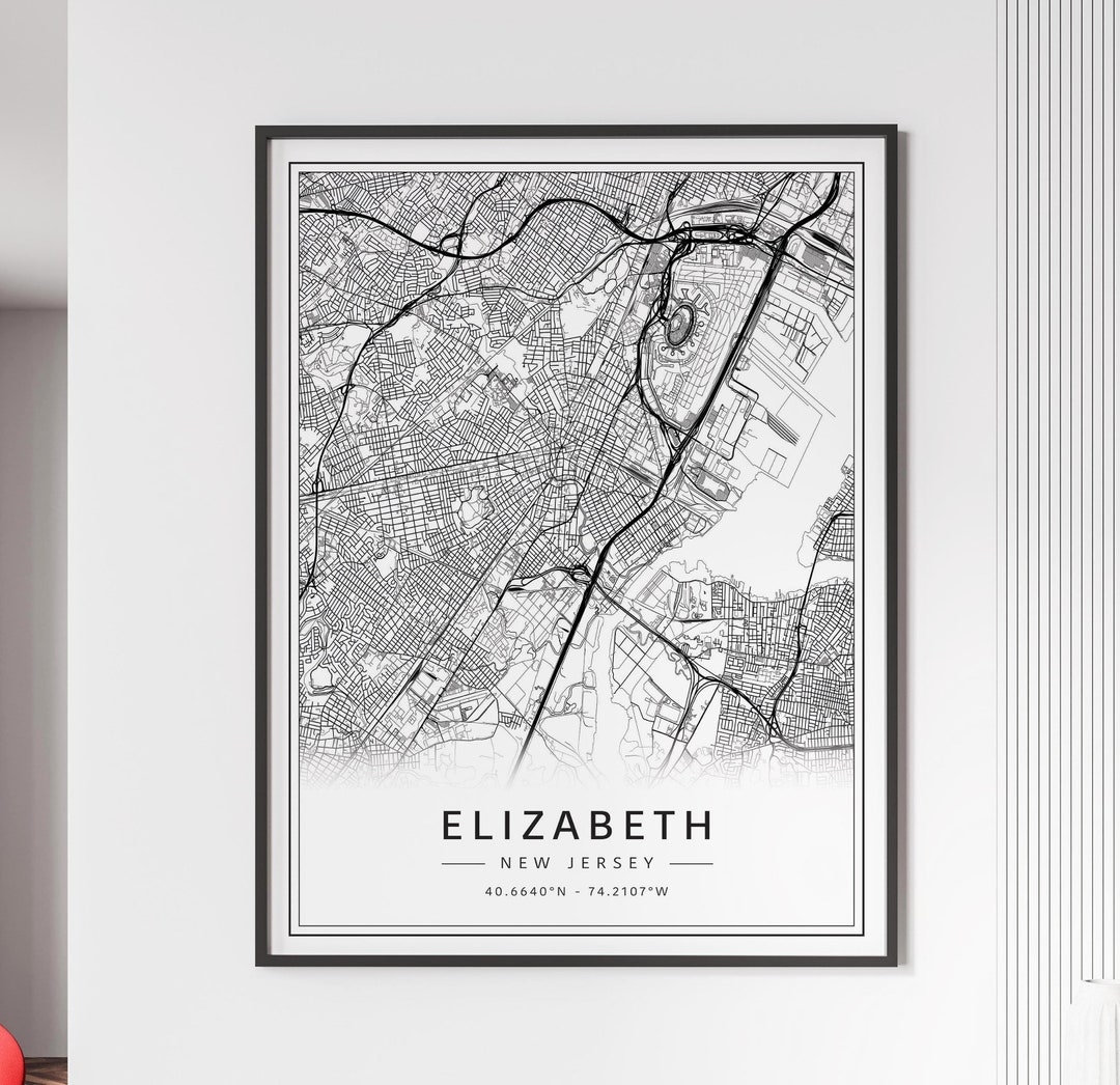 Elizabeth NJ Street Map Print | Acrylic Glass Elizabeth City Map Print ...