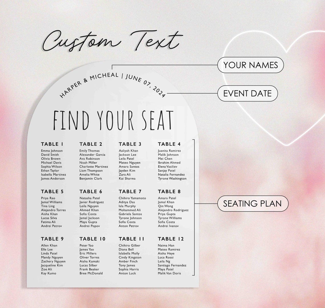 Wedding Seating Chart Acrylic Sign Acrylic Table Seating Chart Wedding ...