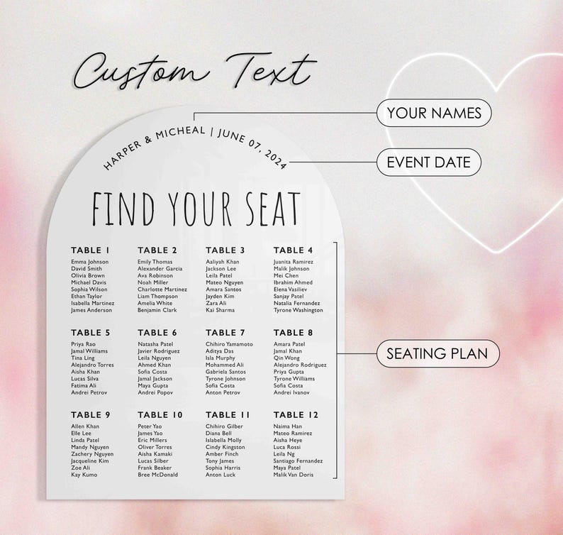Wedding Seating Chart Acrylic Sign Acrylic Table Seating Chart Wedding ...