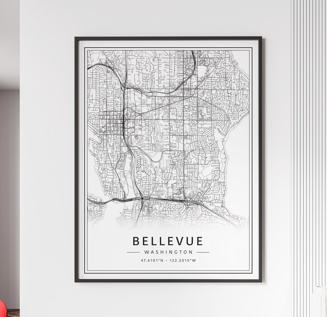 Bellevue WA Street Map Print | Acrylic Bellevue City Map Print | Canvas ...