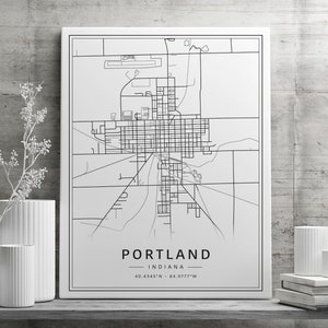 Portland Indiana Street Map Print | Acrylic Glass Portland City Map ...