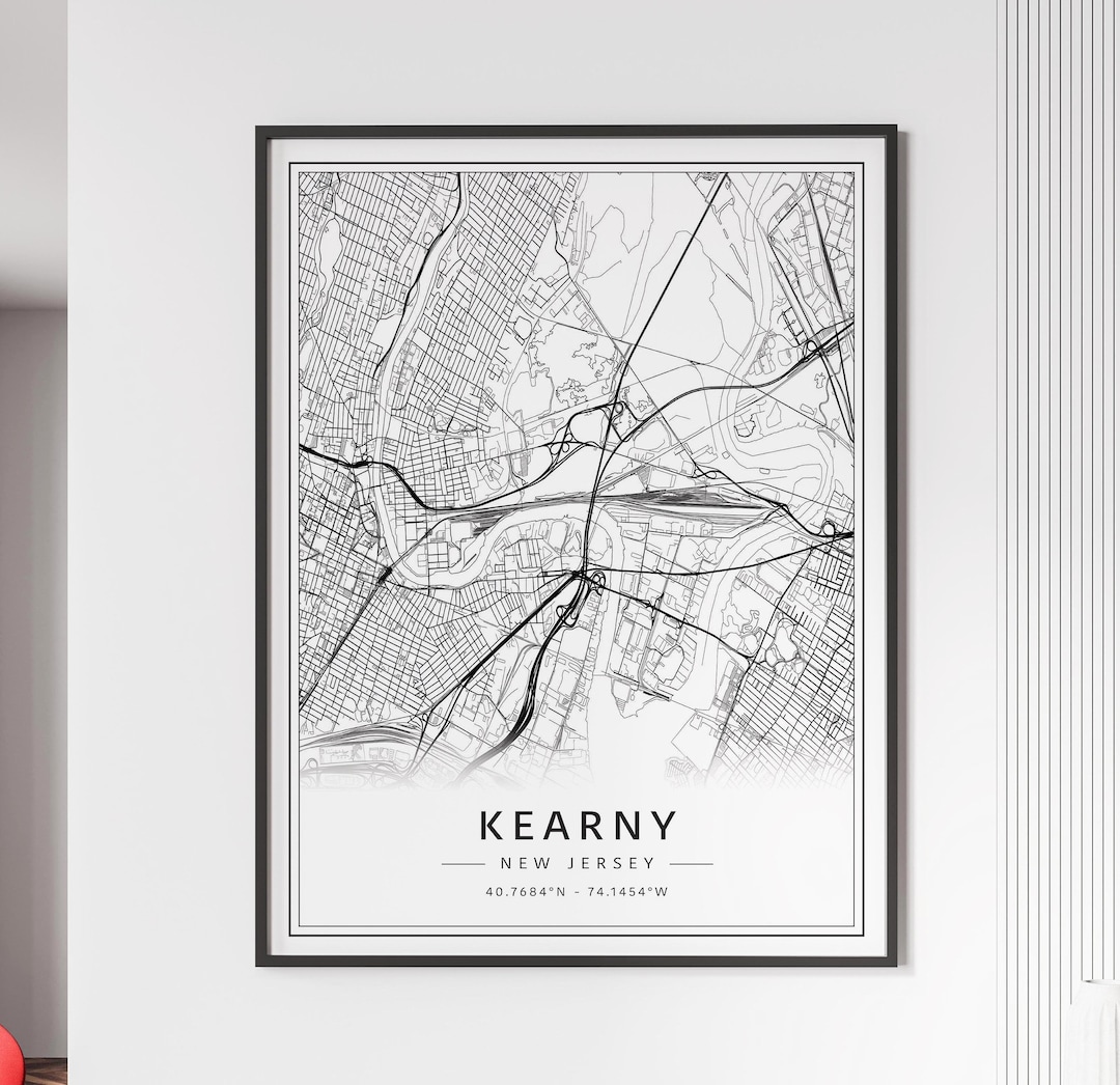 Kearny NJ Street Map Print | Acrylic Glass Kearny City Map Print ...