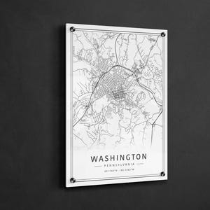 Washington PA Street Map Print | Acrylic Glass Washington City Map ...