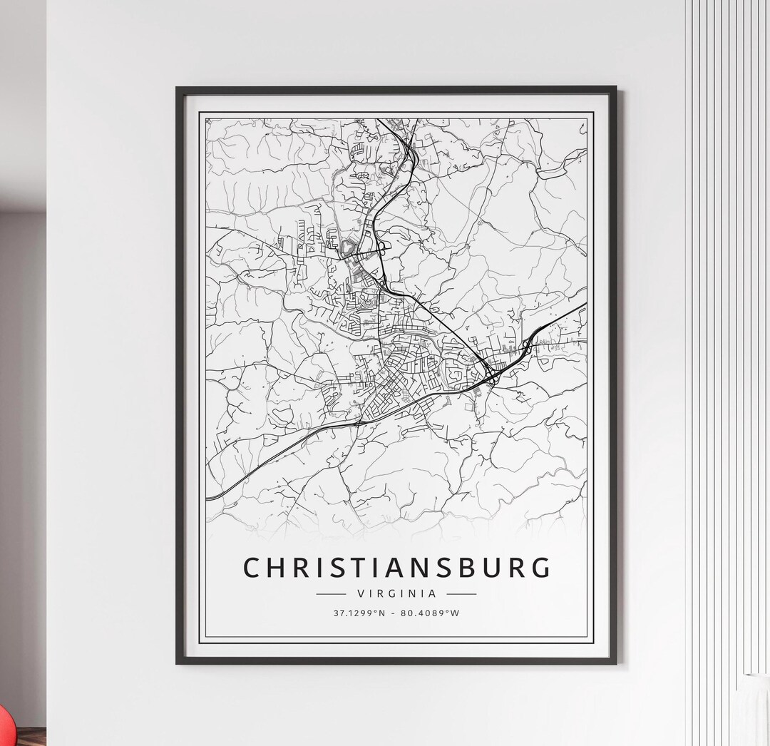 Christiansburg VA Street Map Print | Acrylic Glass Christiansburg Map ...
